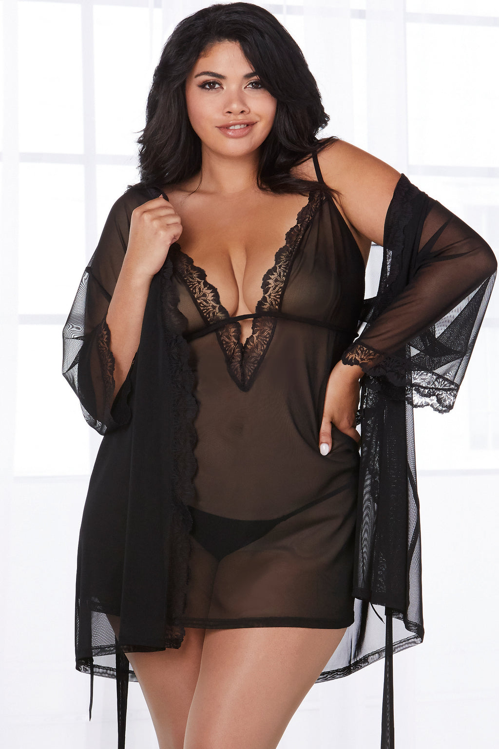 Sheer Mesh Chemise & Robe Set – Trashy.com
